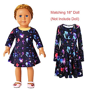 Long Sleeve Mermaid Dresses for Girls Kids Matching 18 inch American Doll,Size 10 11