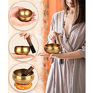 Relaehih Tibetan Singing Bowls Set-Hand-hammered in Nepal Sound Bowl for Meditation, Yoga, Chakra, Meditation Accessories, Unique Gifts for Women, Men (Yellow, 4 inch)