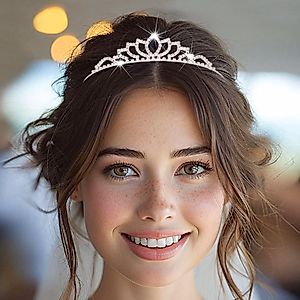Kilshye Silver Tiaras and Crowns Rhinestone Wedding Tiara Birthday Prom Crown Hair Accessories for Women (B)