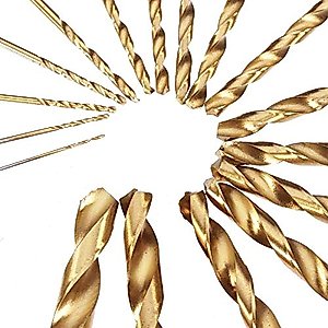 17pcs Titanium Coated Twist Drill Bit Set 1/16" - 1/2" for Metal Steel
