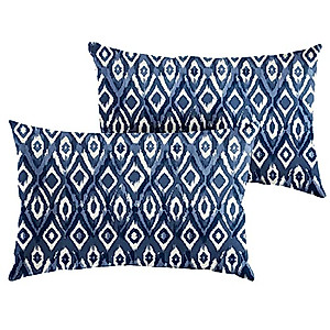 Mozaic Home Indoor Outdoor Lumbar Pillows, Set of 2, 2 Count (Pack of 1), Indigo Blue & White