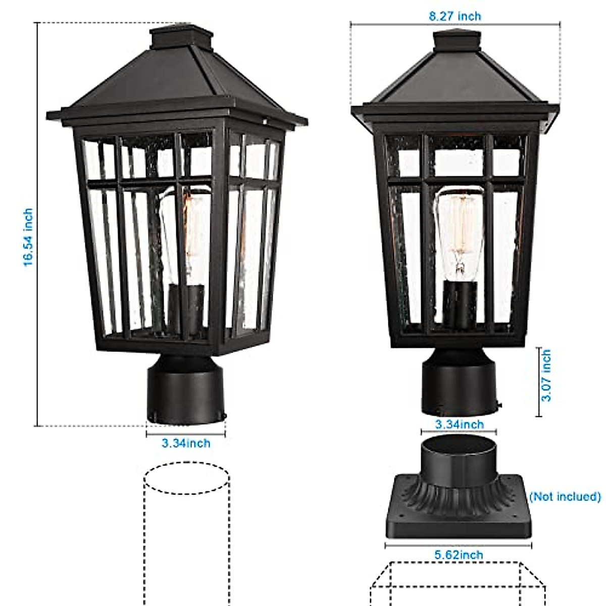 Darkaway Large Outdoor Post Lights Lamp Post Light Fixture, Waterproof Aluminum Housing with Glass, Fence Post Deck Lighting for Garden, Patio, Pathway (Black)