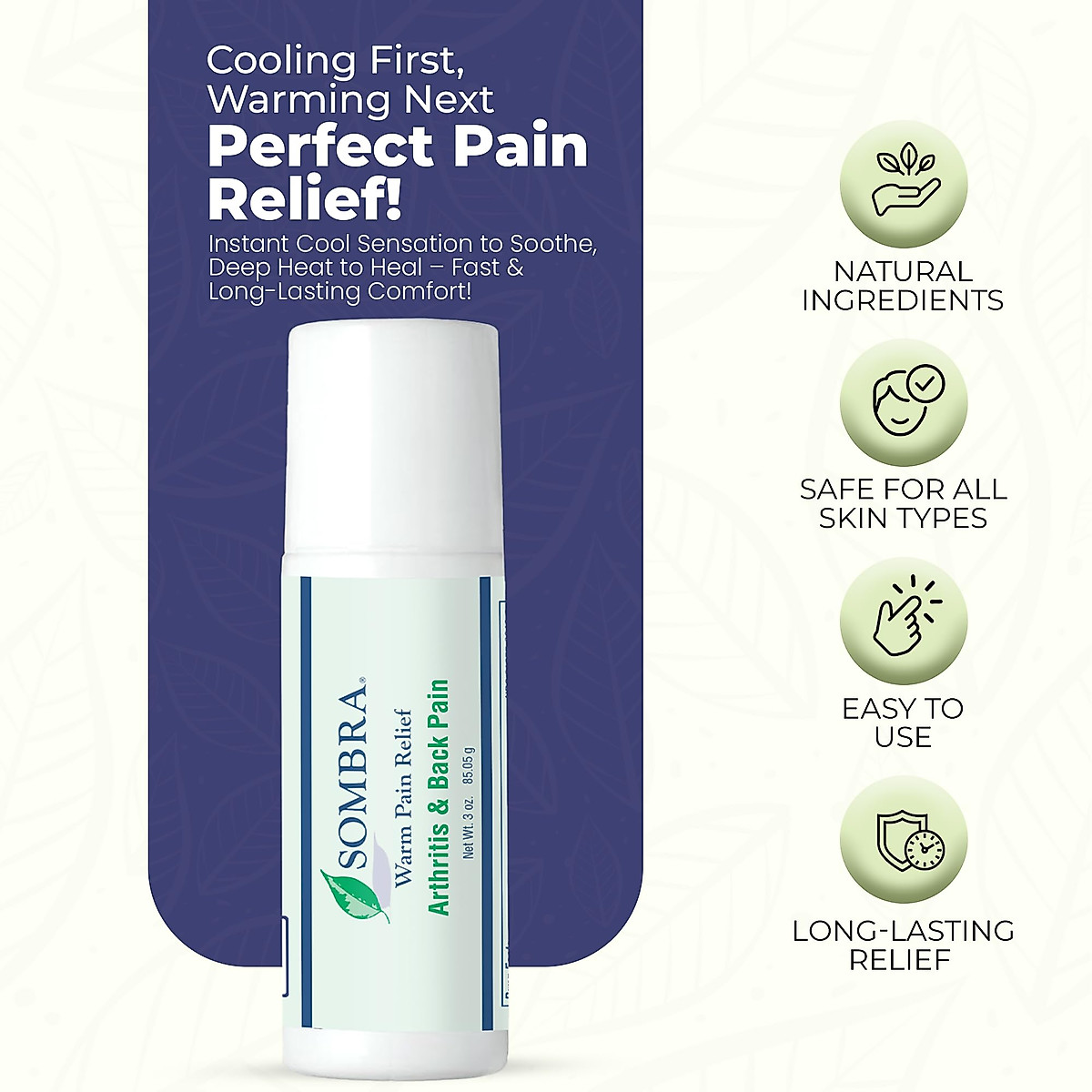 Sombra Original Warm Therapy Gel Cool to Warm Relief for Arthritis and Chronic Pain Pre-Workout Muscle Rub Vegan Formula Free of Artificial Fragrances, Dyes, NSAIDs, Wax, Petroleum, Alc - 3oz Per Roll