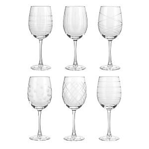 Fifth Avenue Crystal Medallion Wine Glasses Set of 6, 15.5 oz, Durable Etched Patterns, Textured Glass Cups, Long Stem Wine Glasses for Bordeaux, Red and White Wine Tasting, Wedding, Anniversary