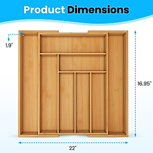 LifeReorganized Organize Your Kitchen, Makeup & Jewelry w/Expandable Bamboo Drawer Organizer Tray-Silicone Feet, Cutlery Flatware & Silverware Knife Fork Spoon Cosmetics-Keep Countertop Organized!