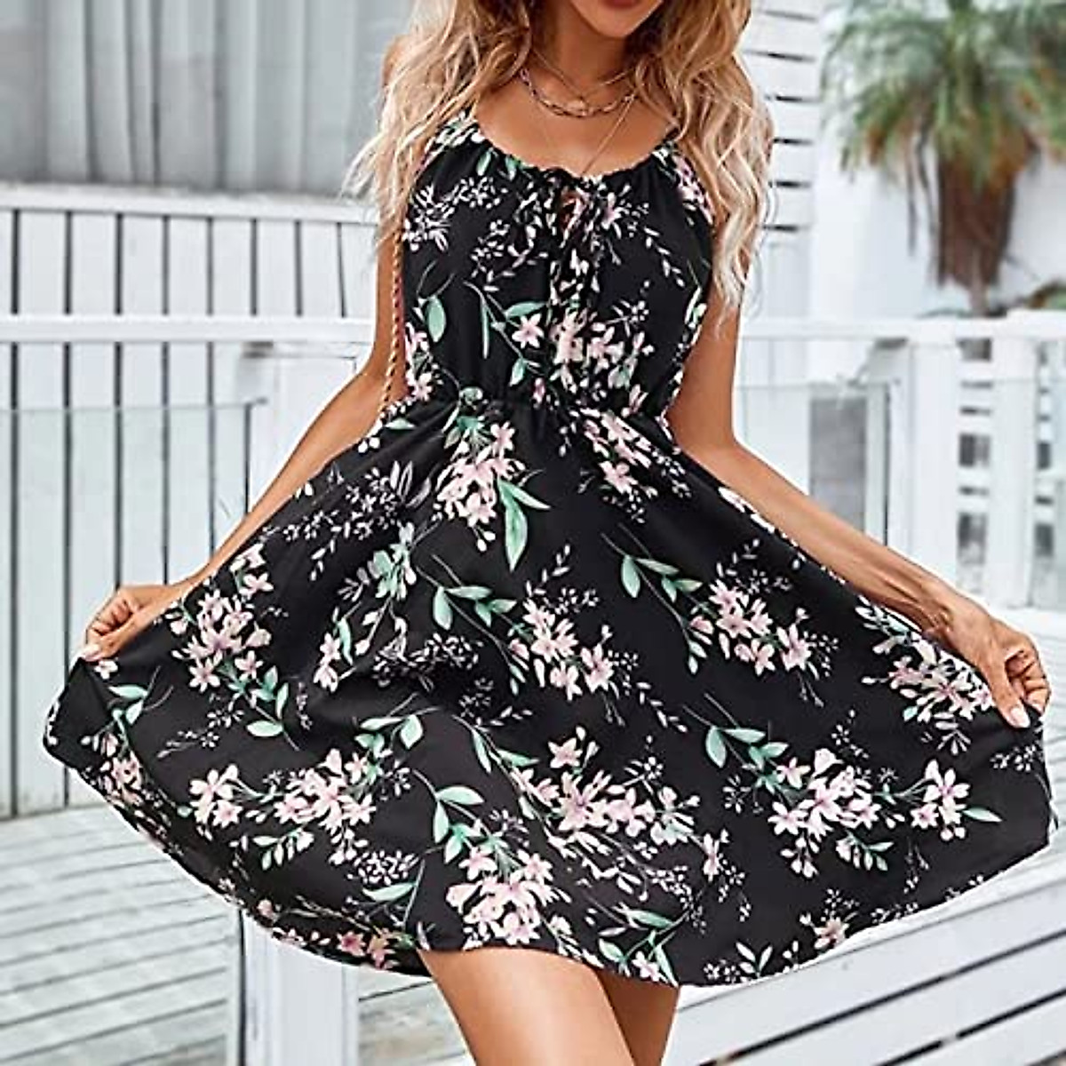 JMMSlmax Summer Dresses for Women Beach Floral Tshirt Sundress Women Spaghetti Strap Casual Dresses Sleeveless Cami Dress