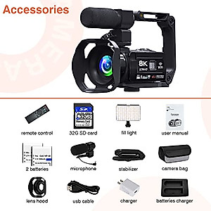 VETEK Video Camera 8k Camcorder 48MP UHD WiFi IR Night Vision Vlogging Camera for YouTube, 18X Digital Zoom 3.0“ LCD Screen Digital Camera with Microphone, 32G SD Card, Remote Control and 2 Batteries