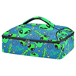 Kcldeci Insulated Thermal Food Carrier Insulated Casserole Carrier for Hot or Cold Food,Alien Space Pattern (2) Insulated Tote Bag for Potluck Cookouts Parties Picnic,Lasagna Lugger