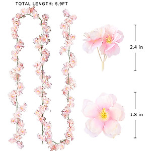 Sggvecsy Cherry Blossom Garland Artificial Cherry Flower Vines 4 Pack Hanging Silk Flowers Garland for Home Wedding Garden Party Arch Office Decor (Pink)