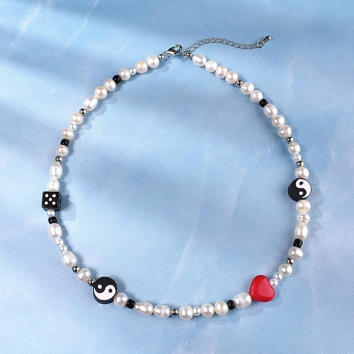 Beaded Necklace Choker Necklace For Women Bead Necklace Pearl Necklaces Yin Yang Dice Heart Necklaces Jewelry Colorful Boho Cute Beads Chokers Pendant Y2k Jewelry Gifts For Her