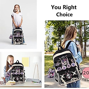 jkawzoy Japanese Cartoon Backpack, Cute Cool Book Bags for Teens Kawaii Backpacks with Kawaii Pins for Outdoor Travel Unisex Laptop Bookbags Black