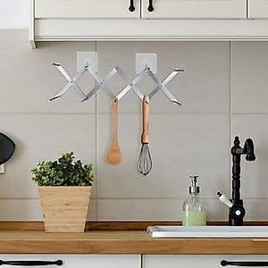 2 Pcs Pot Lid Holder, Pots and Pans Organizer for Cabinet, Adjustable Pot Lid Organizer, Stainless Steel Pot Lid Plate Organizer Rack Holder for Kitchen Pantry Organization, with 6 x Adhesive Hooks