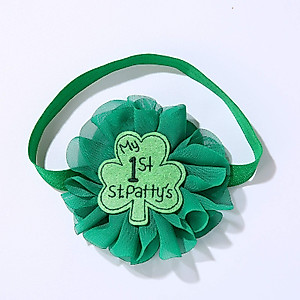 JiaDuo Baby Girls 1st St Patricks Day Headband Bow Infant Green Shamrock Clover Hair Accessories
