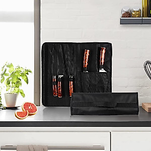 Knife Roll, Chef's Knife Roll Bag, Portable Travel Knife Case for 5 Knives, Kitchen Knife Holder Carrier, Heavy Duty Oxford Knife Organizer Bag(Knives not Included）