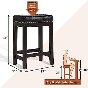 Backless Bar Stools Set of 2, 24 Inch Saddle Seat Bar Stools Counter Height with Footrest, PU Leather Kitchen Counter Stools Set of 2(Brown)