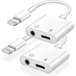 [Apple MFi Certified] 2 Pack Headphone Adapter for iPhone, Lightning to 3.5mm Aux Audio Jack +Fast Charger Dongle Splitter, Compatible with 14/13/12/SE/11/Xs/XR/X/8 7 Support All iOS + Volume Control