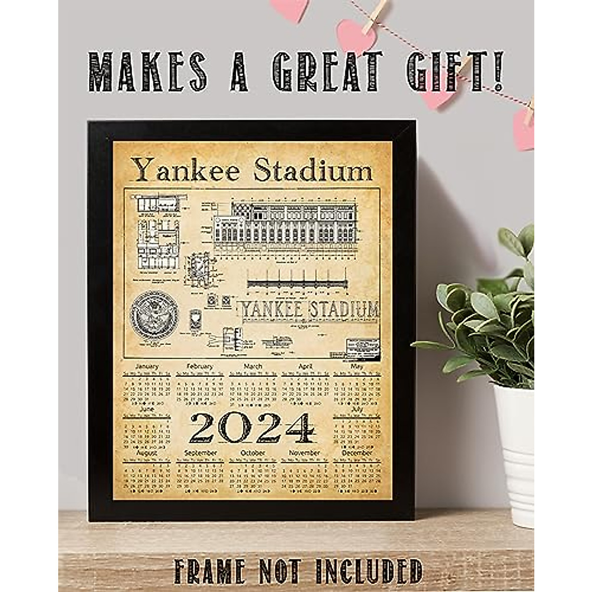 2024 Calendar - Yankee Stadium of New York Blueprints - 11x14 Unframed Calendar Art Print - Great Gift and Decor for Sports Bar and Baseball Fans Under $15