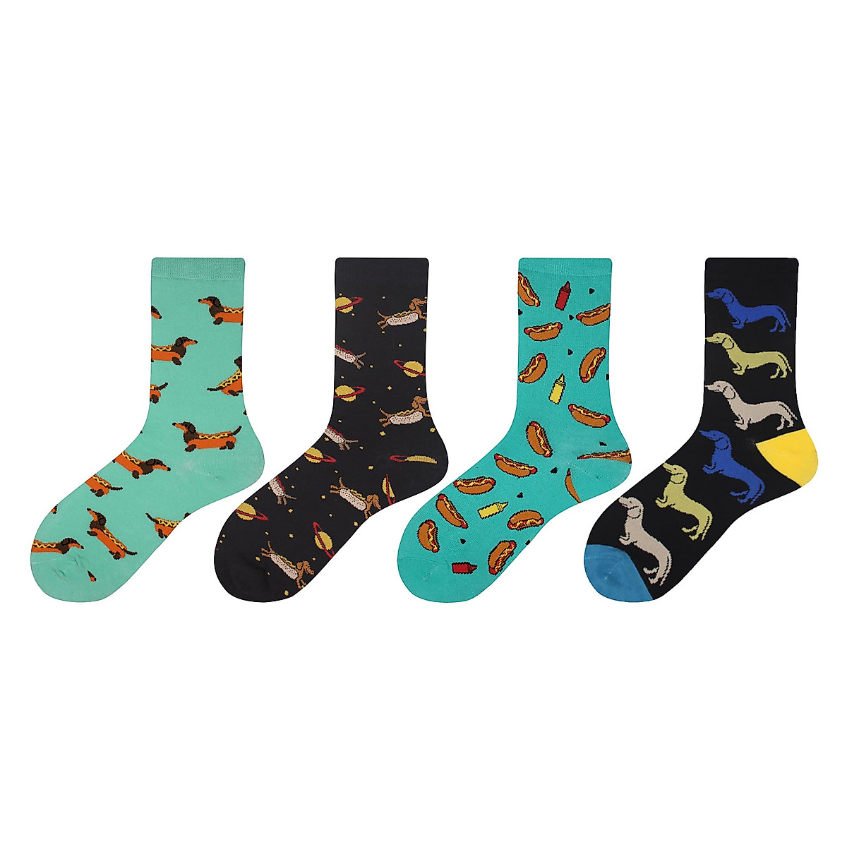 Wish Island Men's 4/5 Packs Dachshund Dog Gifts Socks Crazy Hot Dog Novelty Casual Dress Socks (Dachshund Dog - 4 pairs)