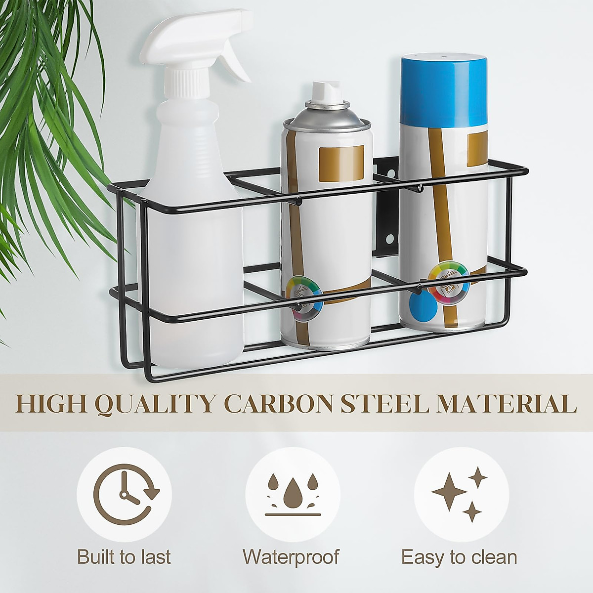 Hicarer 2 Pcs 3 Holes Spray Bottle Storage Rack Spray Bottles Holder Wall Mount Spray Bottle Organizer Heavy Duty Storage Racks Steel Bracket Storage for Spray Bottles for Garage Home Workspace