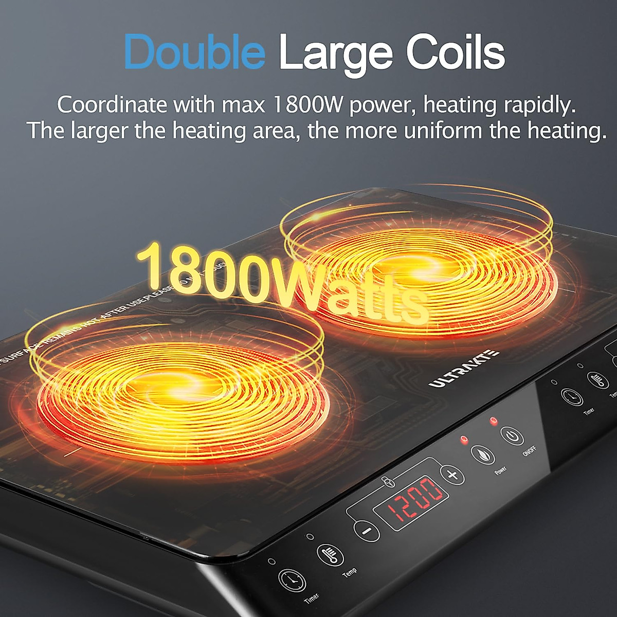 Double Induction Cooktop, ULTRAKTE Portable Dual Induction Burner with Sensor Touch, 1800W Induction Cooktop 2 Burner, Electric Countertop Cooker with 10 Temp & Power Levels, 8-Hour Timer, Safety Lock