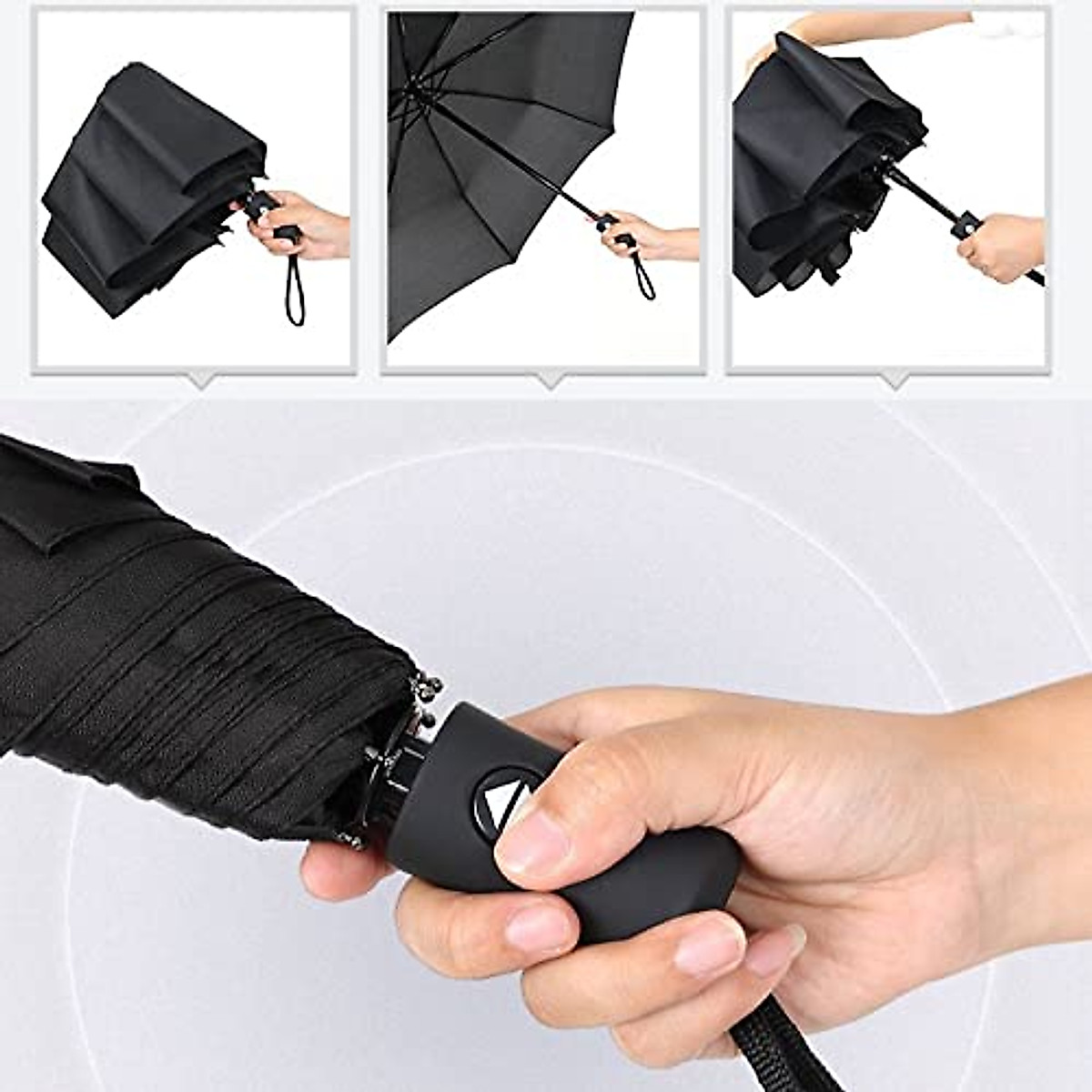 Automatic umbrella windproof travel umbrella windproof small lightweight sturdy steel shaft mini folding and portable backpack car purse men and women umbrella business solid color umbrella sun umbrella windproof umbrella (Vinyl Black)