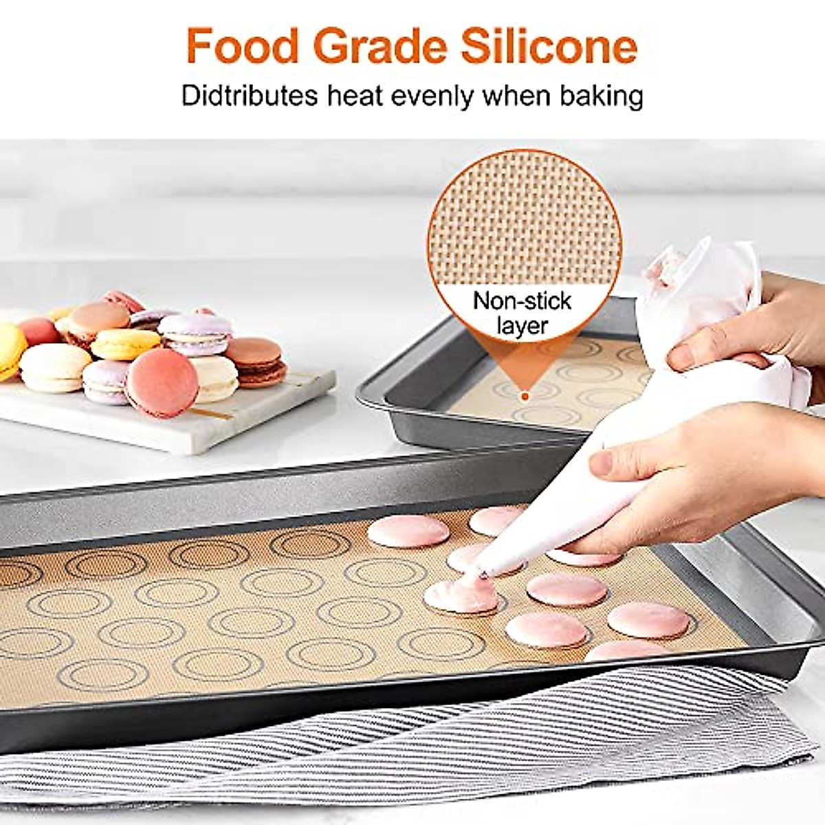 Silicone Baking Mat - HOOMIL Set of 2 Reusable Macaroon Baking Mats, Heat Resistant Food Grade Cooking Bakeware Mats for Pizza, Cookies, Bread and Pastry