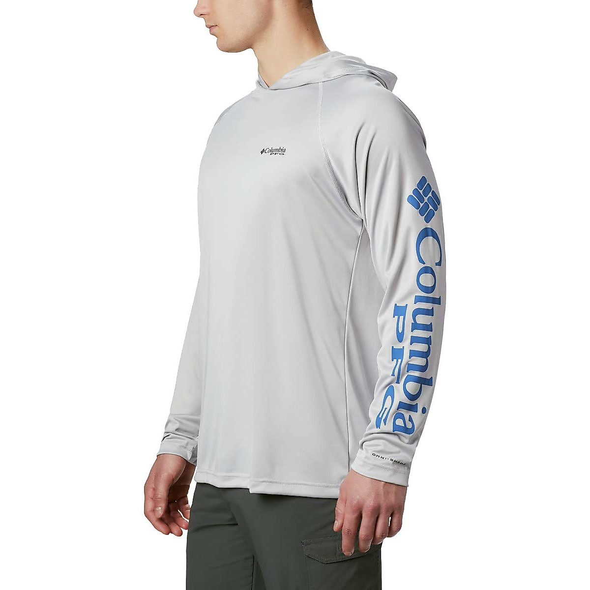 Columbia Men's Terminal Tackle Hoodie, Cool Grey/Vivid Blue Logo, Large
