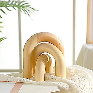 Qunclay 3 Pcs Wooden Decor Arch Shelf Bookshelf Decorative Objects Book Shelf Decor Decorative Objects Wood Arch Object Modern Boho Home Decor (Wood Color)