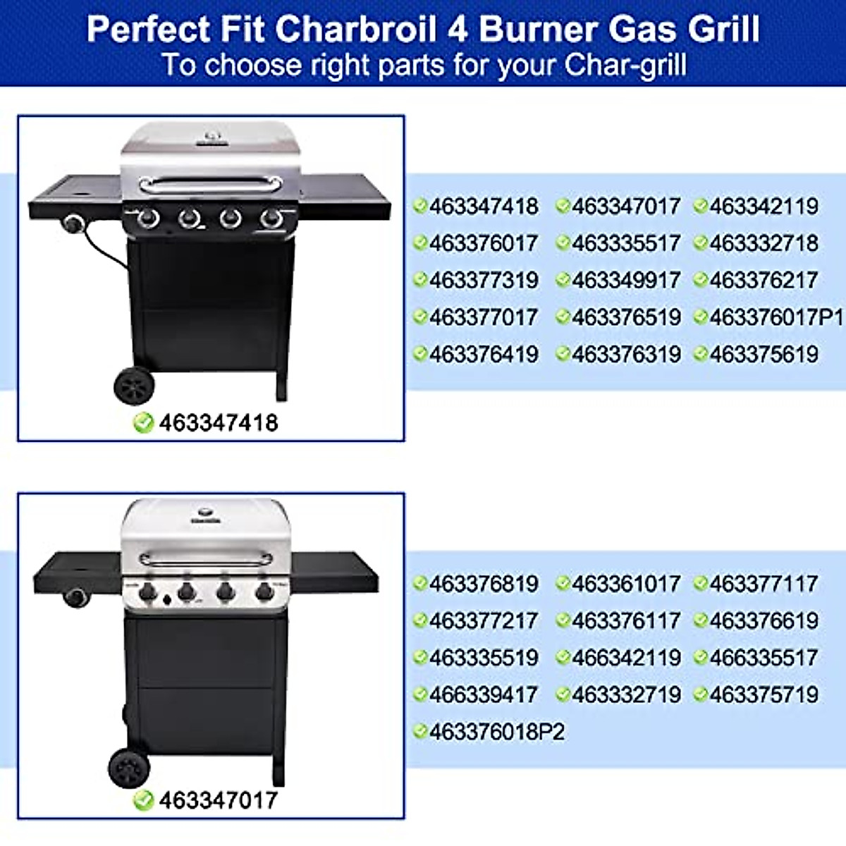 Aibabcue Grill Replacement Parts for Charbroil 463347418, 463347017, 463342119, 463376017, 463335517, 463332718 Gas Grill, Stainless Steel Heat Plate, Grill Burner for 463347418 Charbroil Grill Parts
