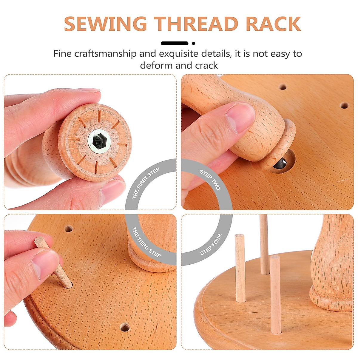 SEWACC Wooden Spool Holder Sewing and Embroidery Thread Rack and Organizer Thread Rack for Sewing Quilting Embroidery Hair- braiding 16cm
