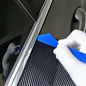 NEWISHTOOL Tint Tools Corner Gasket Squeegee for Hard to Reach Area, Yellow Long Handle Shank Squeegee + Blue Chisel Squeegee, Flexible Long Reach Scraper for Car Door Vinyl Wrap Tint Film Installing