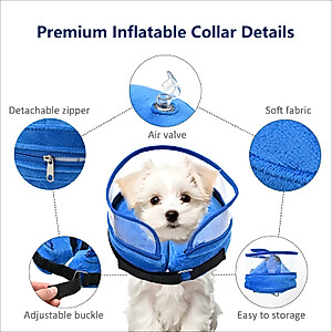 Wepet Adjustable Protective Elizabethan Collar for Cats & Dogs with Shield, Pet Recovery Collar, Pet Cone, Inflatable, Removal & Washable, Easy Storage, Durable & Soft, Blue, Size L with Clear Shield