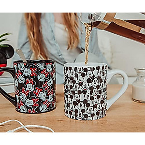 Disney Mickey and Minnie Classic Allover Faces Ceramic Mugs | Set of 2