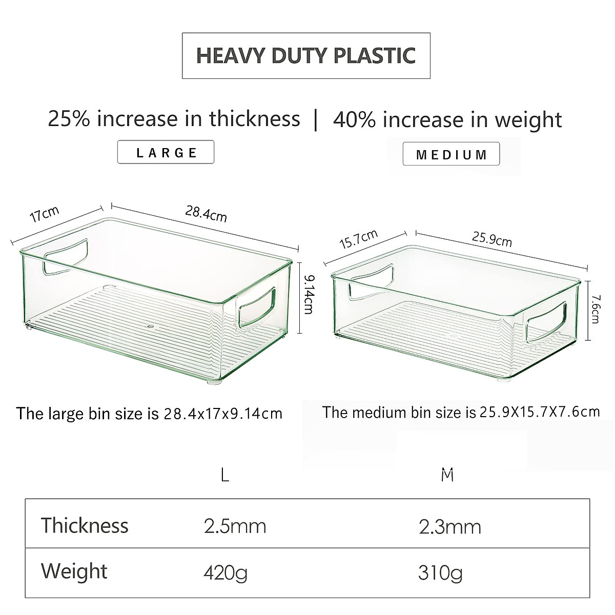 Hudgan Stackable Pantry Organizer Bins (3 Large and 3 Medium) - Clear Plastic Storage Container for Home Edit and Cabinet Organizers