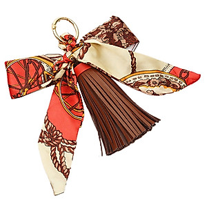 QTMY Silk Ribbon Bow Tassel Bag Pendant Charm Keyring Keychain for Women Purse Handbag Decor (Brown)