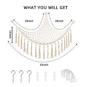 Vorey Stuffed Animal Storage Macrame Stuffed Animal Net or Hammock Toy Hammock Stuffed Animal Holder Hanging Stuffed Animal Organizer Plushie Net for Stuffed Animals Corner, Beige