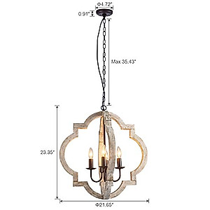 VILUXY Farmhouse Wood Chandelier Geometric Lantern Pendant Light 4-Light for Indoor Kitchen Island Dining Living Room Foyer