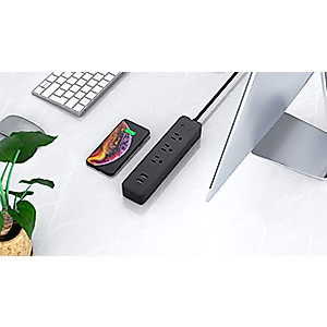 ONSMART 3 AC Outlets 2 USB Power Strip 2.4A Max Output-Mini Charging Station for Home, Travel, Office, Cruise, Overload Protection, 1.5Ft Extension UL Cord-Black(2Pack)