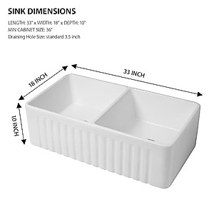 33 White Double Bowl Kitchen Sink - Lordear 33 Inch Farmhouse Kitchen Sink Double Bowl 50/50 White Fireclay Ceramic Porcelain Apron Front Farm Double Basin 50/50 Farmer Kitchen Sink Basin