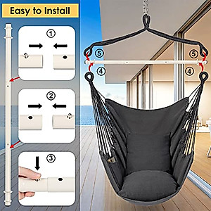 Y- Stop Hammock Chair Hanging Rope Swing, Max 500 Lbs, 2 Seat Cushions Included, Quality Cotton Weave for Superior Comfort, Durability with Hardware kit (Dark Grey)