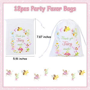 Serencatcher 12Pcs Fairy Party Favors Bags, Fairy Baby Shower Birthday Party Favor Cotton Bags with Drawstring Candy Goodie Treat Bags for Fairy Theme Bridal Shower Wedding Bachelorette Engagement