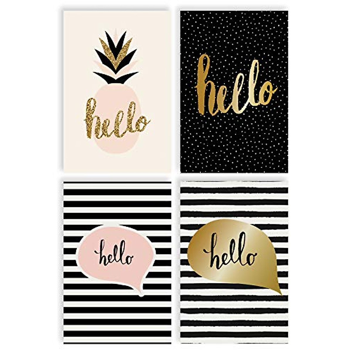 Hello Greeting Cards, All Occasion Cards, 100-Pack, 4 x 6 inch, 4 Elegant Cover Designs, Blank Inside, by Better Office Products, Thinking of You Cards, Hello Note Cards, with Envelopes, 100 Pack
