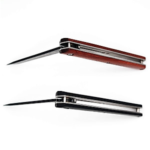 Kitory Slim Pocket Knife, 3.8'' Red Wooden Handle, High Stainless Steel Thick Blade,Whittling, Camping, Hunting, General Use, Indoor and Outdoors