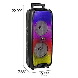 QFX LMS-66 TWS Bluetooth Rechargeable Portable Speaker with Dual 6.5" Speakers, EDR Communication, and Liquid Motion Party Lights