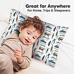 KeaBabies Toddler Pillowcase for 13X18 Pillow - Organic Toddler Pillow Case for Boy, Kids - 100% Natural Cotton Pillowcase for Miniature Sleepy Pillows - Pillow Sold Separately (Vroom)