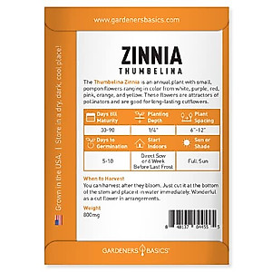 Zinnia Seeds for Planting Outdoors Flowers (Thumbelina) - Flower Seed Packet Annual Flower Heirloom, Non-GMO Variety- 800mg Seeds Great for Summer Seeds for Flower Gardens by Gardeners Basics