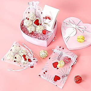 ENNIYU 100PCS Heart Organza Bags, 4x6 Wedding Favor Bags with Drawstring, Premium Mesh Jewelry Gift Bags for Valentines Candy Bags