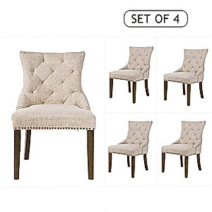 TARTOP Leisure Padded Upholstered Dining Chairs Armrest and Nailed Trim, (Set of 4),Beige