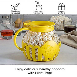 Ecolution Patented Micro-Pop Microwave Popcorn Popper with Temperature Safe Glass, 3-in-1 Lid Measures Kernels and Melts Butter, Made Without BPA, Dishwasher Safe, 3-Quart, Yellow