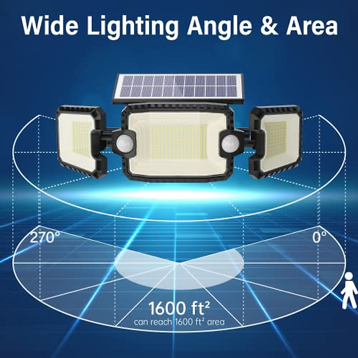 SIDSYS Solar Outdoor Lights, IP65 Waterproof Floodlights, 3 Lighting Heads 7300LM 305 LED Adjustable Security Spotlight with 2 Motion Sensors for Garden Yard Garage Patio Pathway 2 Pack